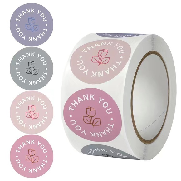 Office | Nwt Set Of 50 Thank You Stickers Roll 1 Each Floral Stickers ...